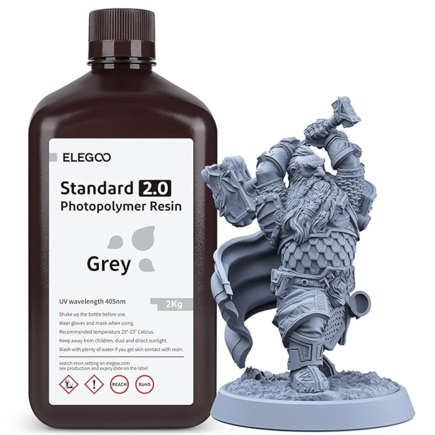 ELEGOO Standard Photopolymer 2.0 Resin Grey Colour 2 Kg: Achieve High ...