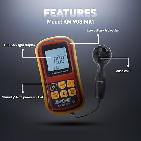 AM-4201 Digital Anemometer Handheld Wind Speed & Air Flow Meter | Robodo